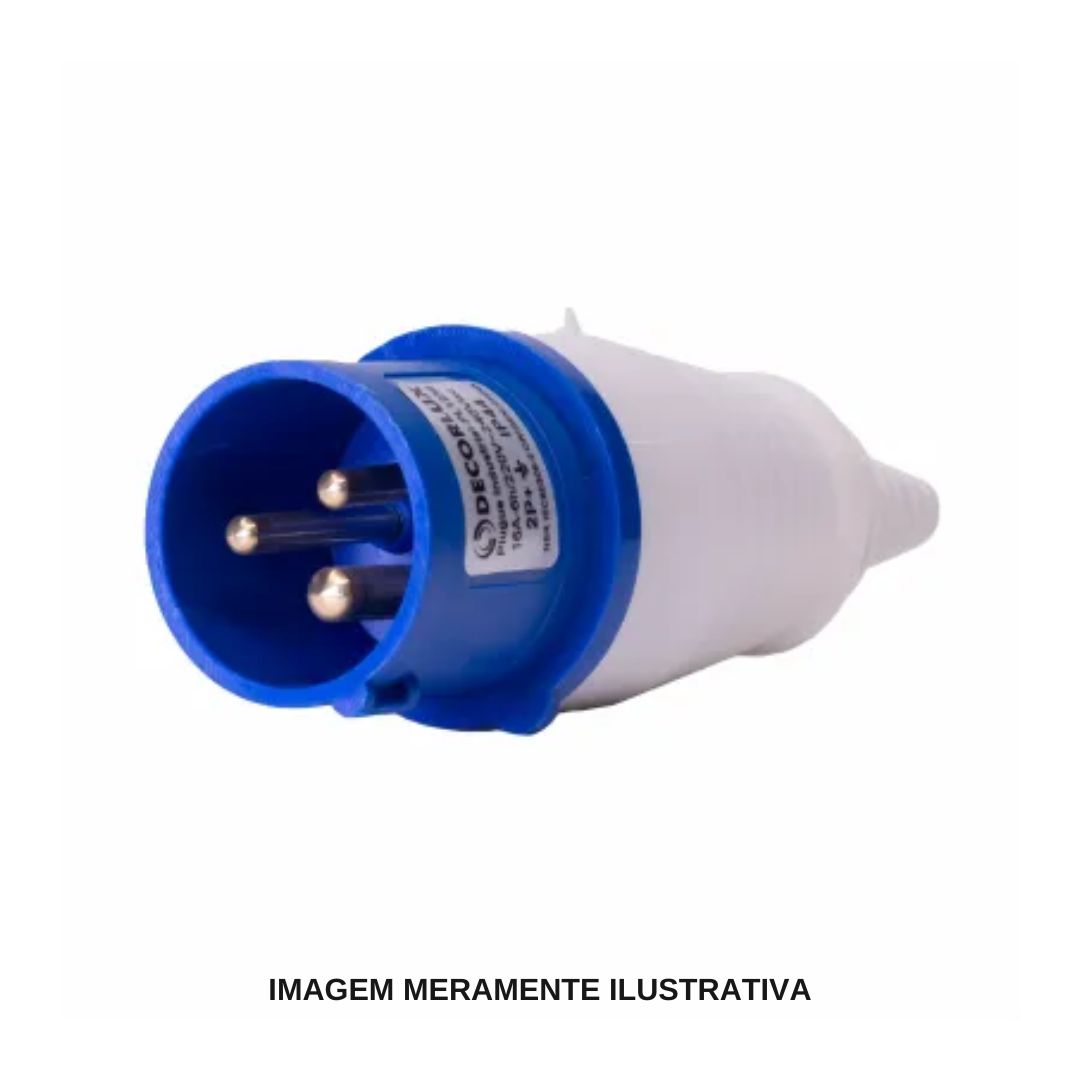 PLUG INDUSTRIAL 2P+T 16A 220V 6H IP44 AZUL DECORLUX REF: PL1236 - DÍNAMO